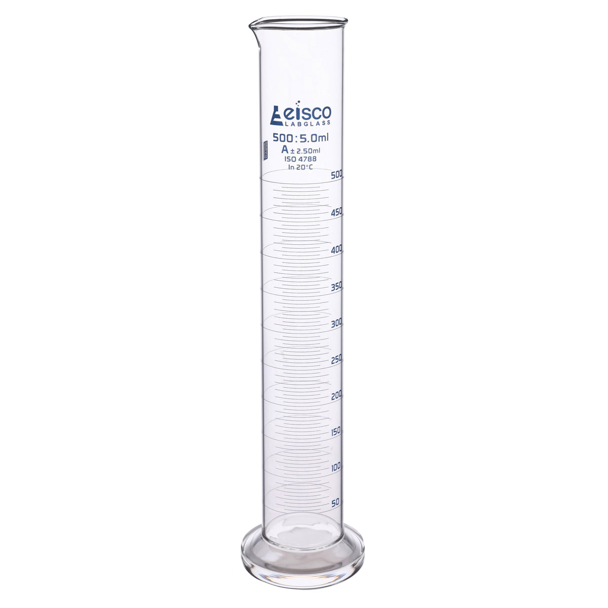 Graduated Cylinder, 500ml - Class A - Blue Graduations - Round Base ...