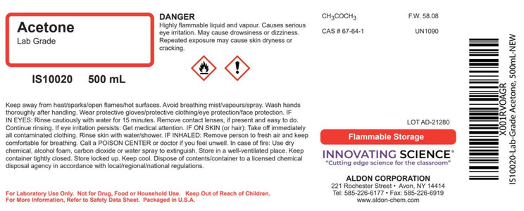 Lab-Grade Acetone, 500mL - The Curated Chemical Collection — hBARSCI