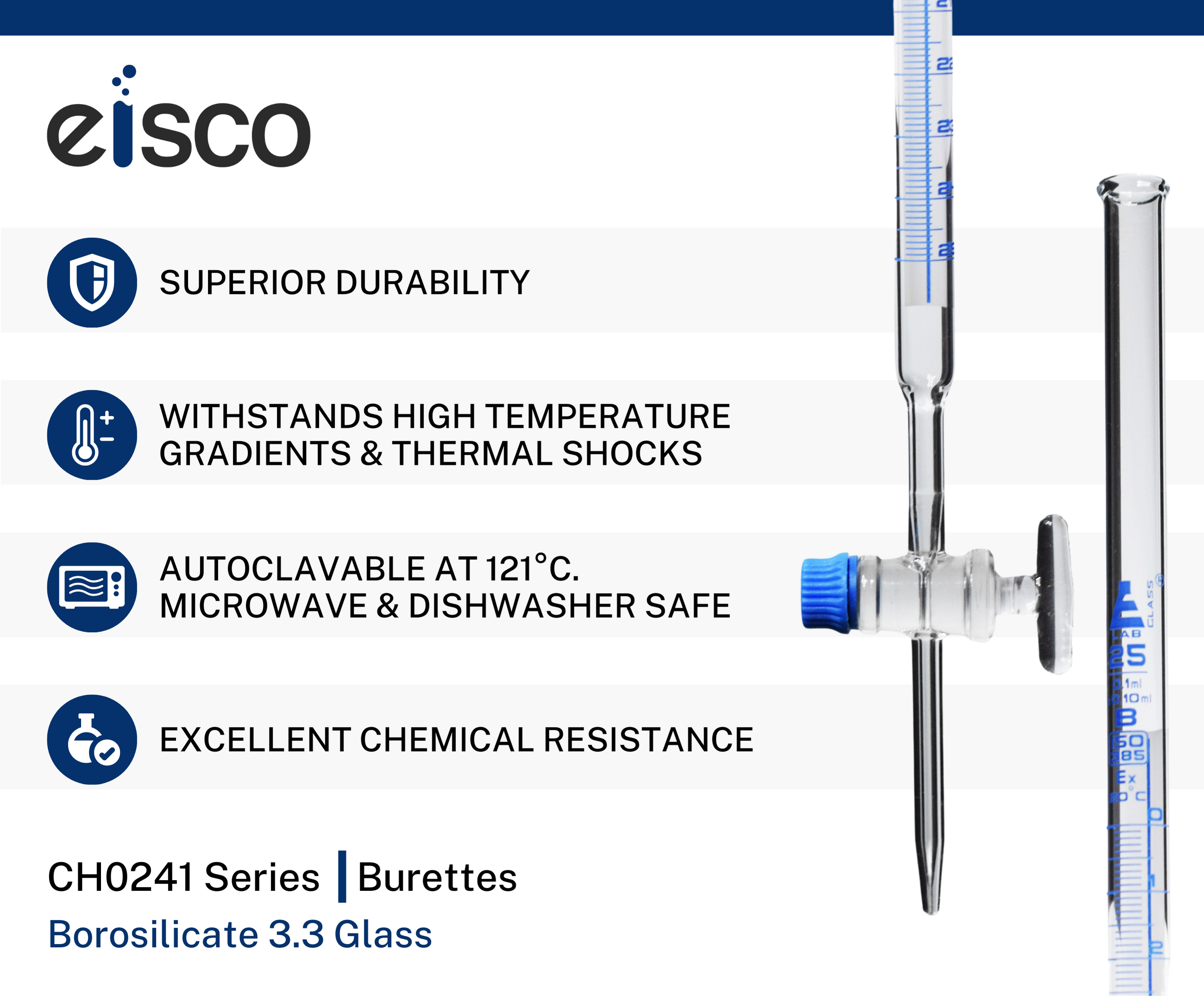Schellbach Burette, 25mL - Class B - Glass Stopcock - Blue Graduations ...