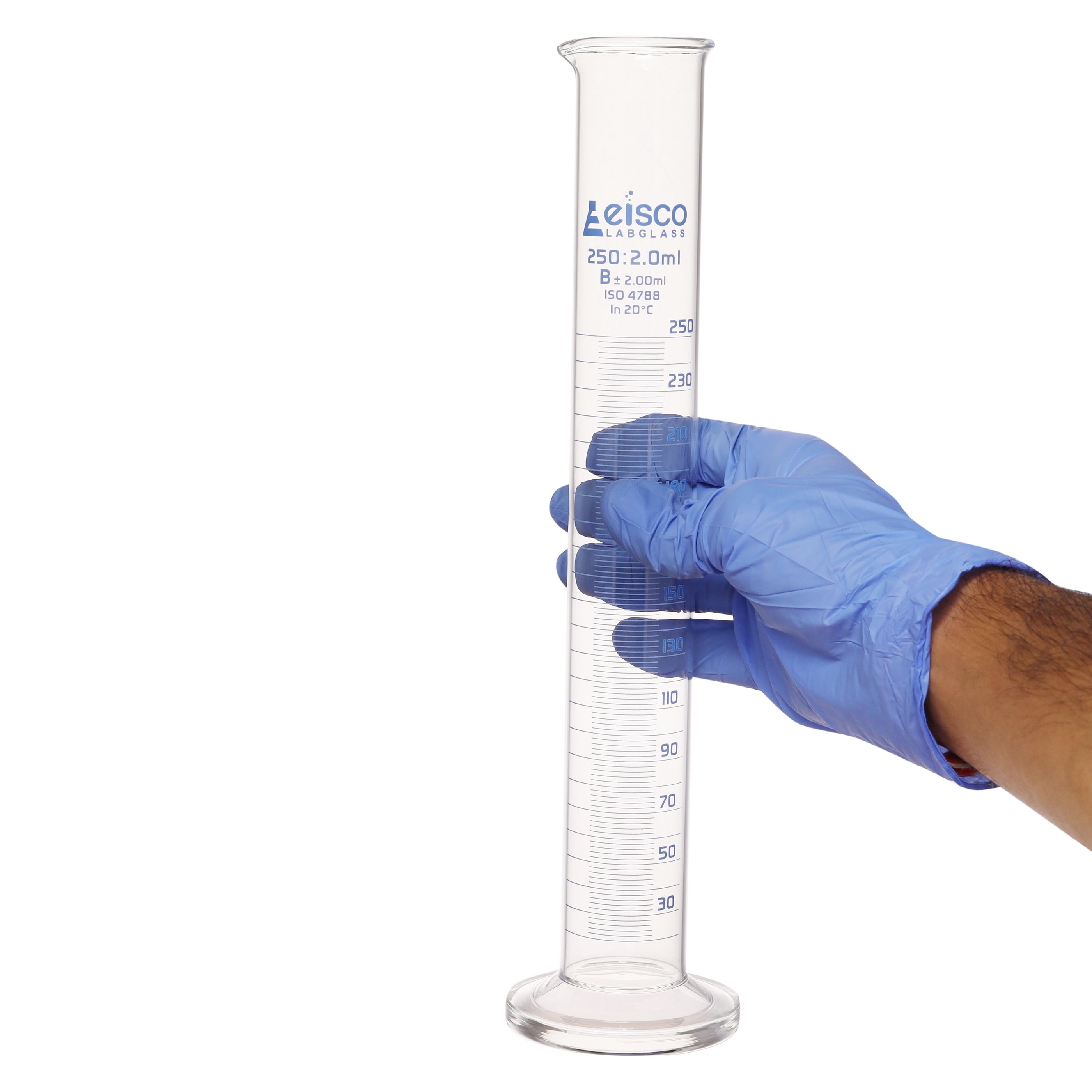 Graduated Cylinder, 250ml - Class B - Blue Graduations - Round Base — hBARSCI