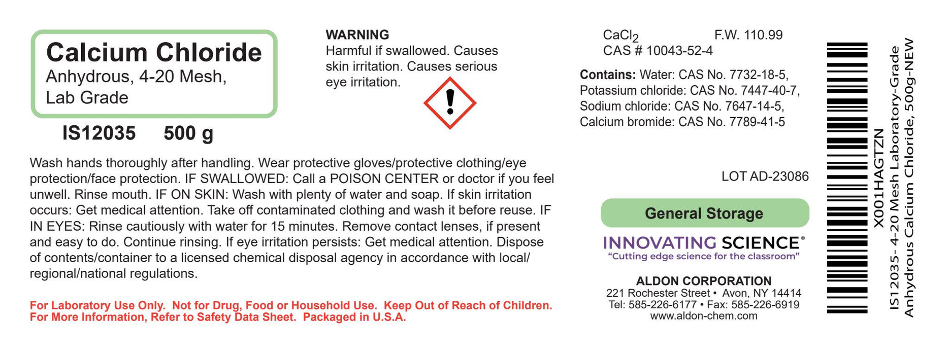 Calcium Chloride, 500g - Anhydrous - 4-20 Mesh - Lab-Grade - The Curat ...