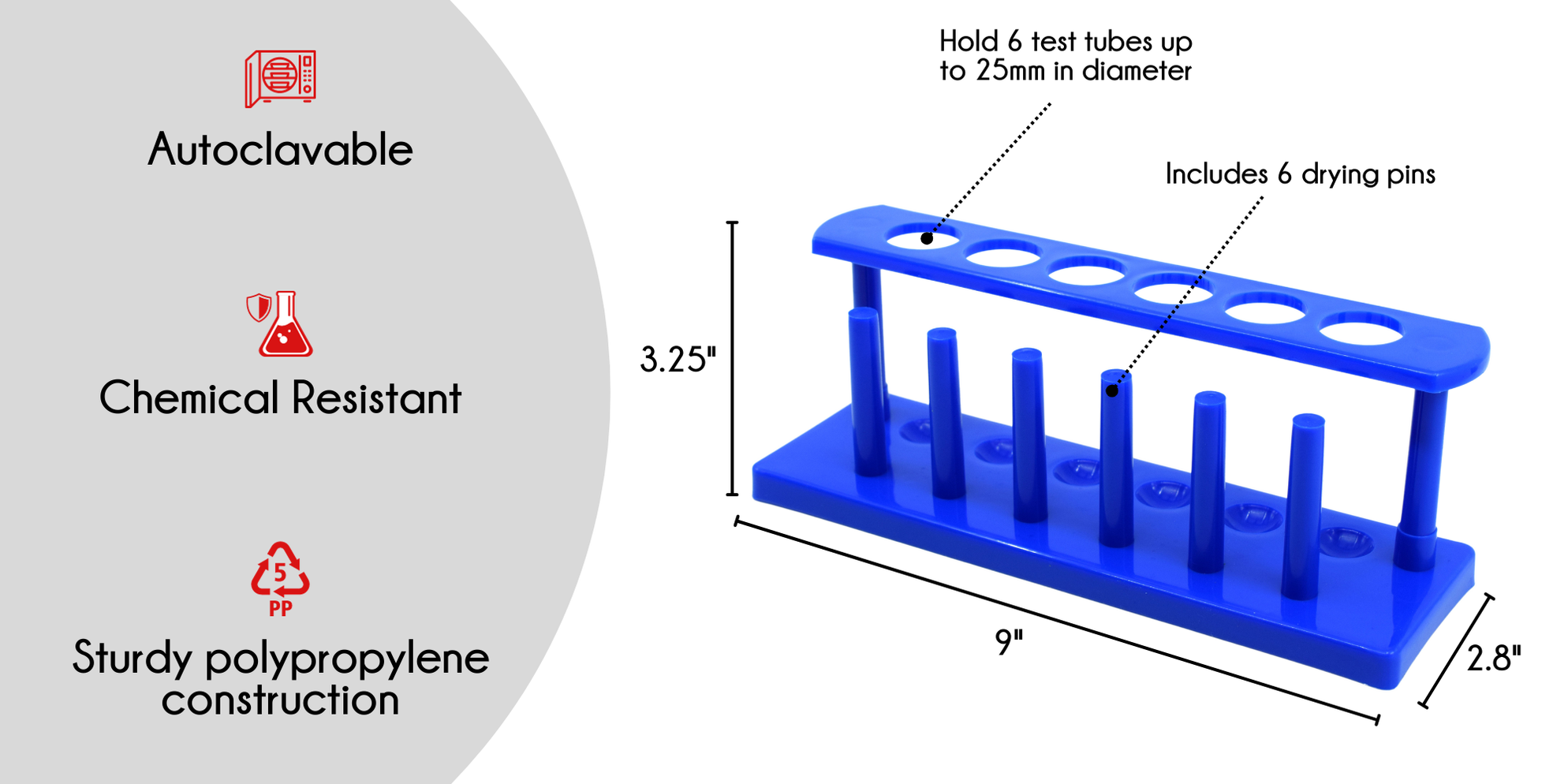 Test Tube Rack - Holds 6 x 25mm Tubes - Polypropylene — hBARSCI