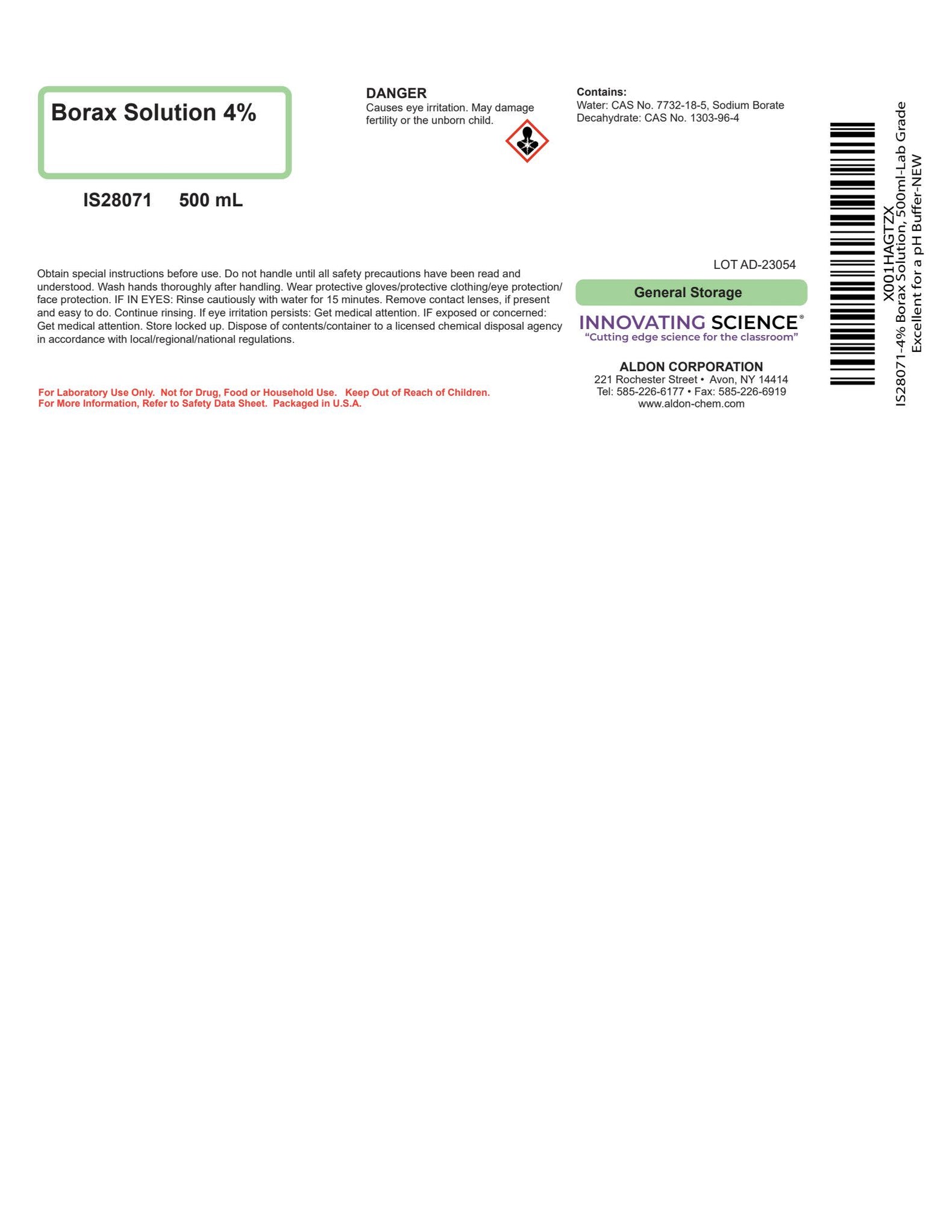 4% Borax Solution, 500ml - Laboratory Grade — hBARSCI