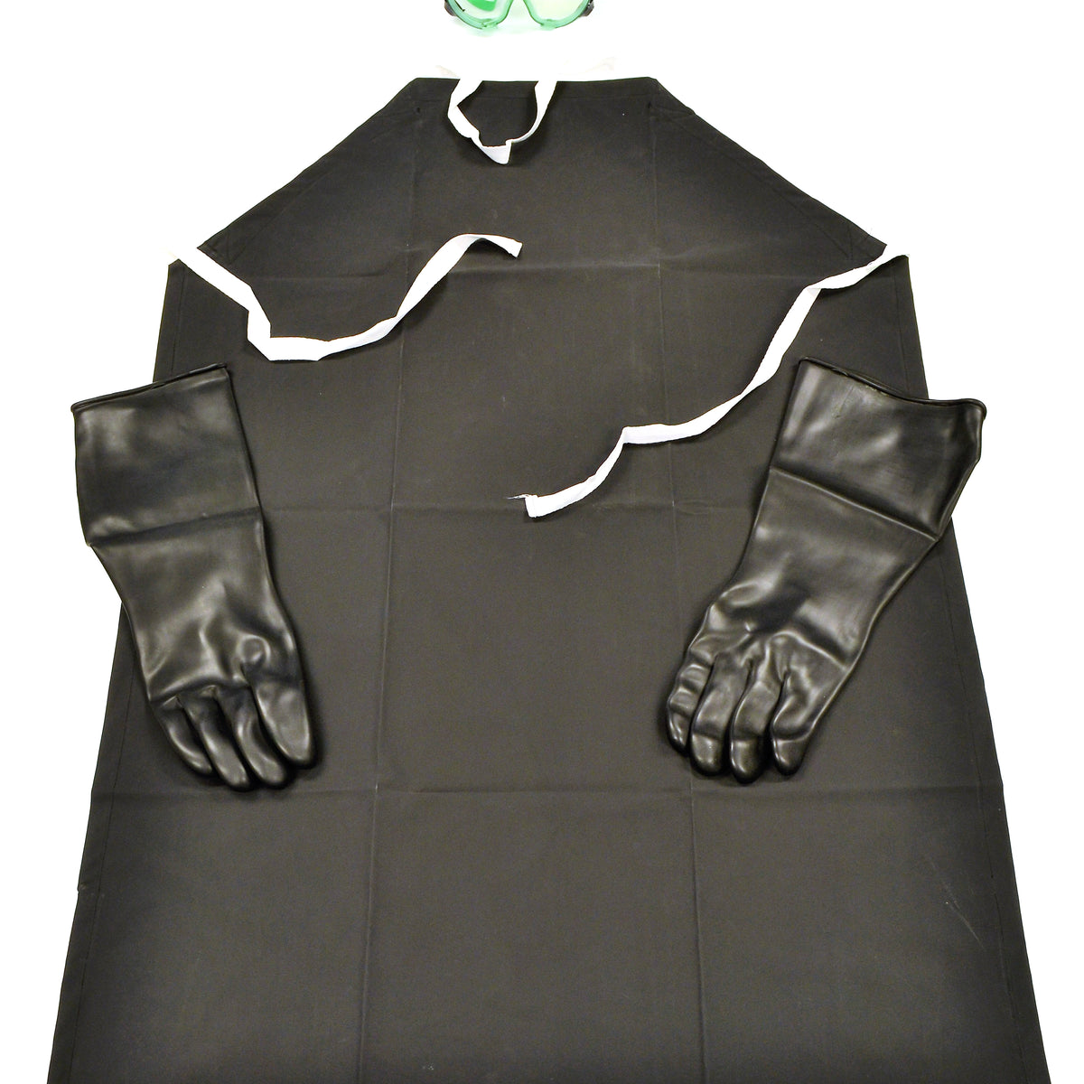 Protective Rubber Apron with 14" Rubber Gloves and Green Vented Goggle ...