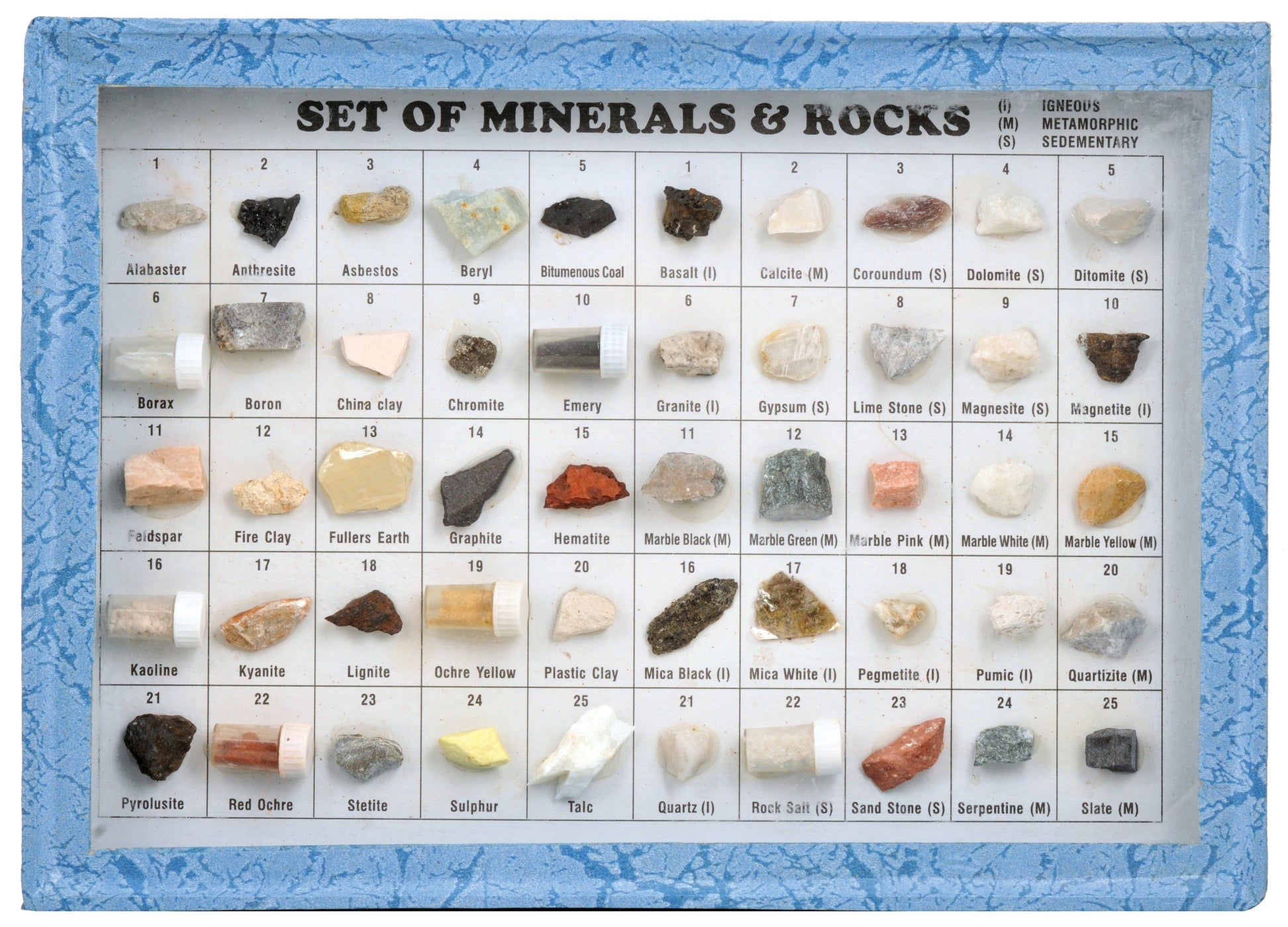 Set of 25 Rocks & Minerals, Cardboard Box — hBARSCI