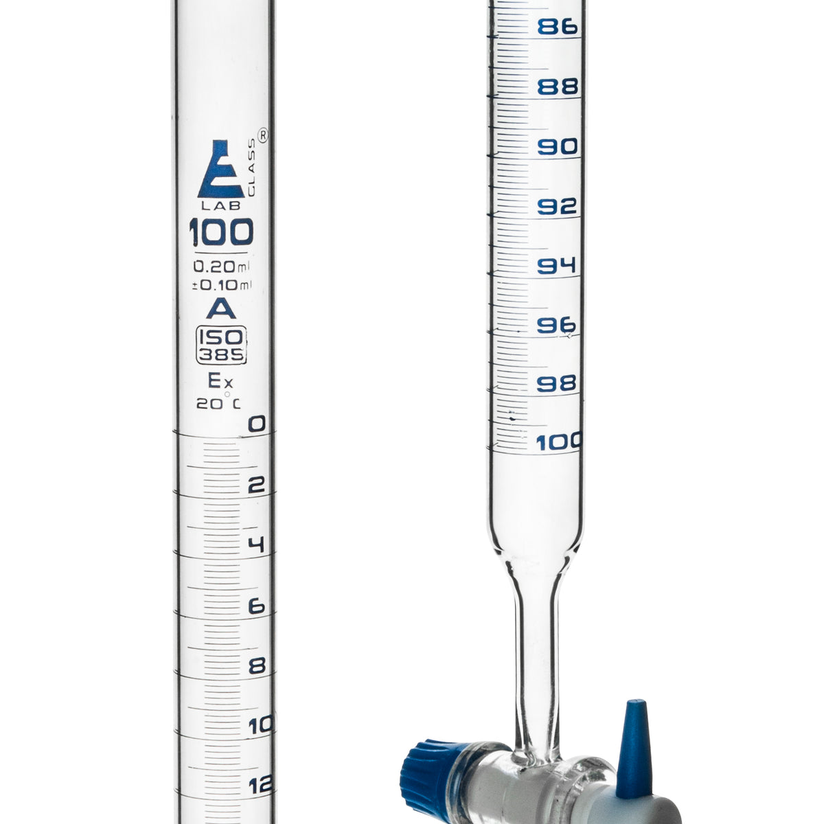 Burette, 100mL - Class A - With PTFE Stopcock - Blue Graduations - Bor ...