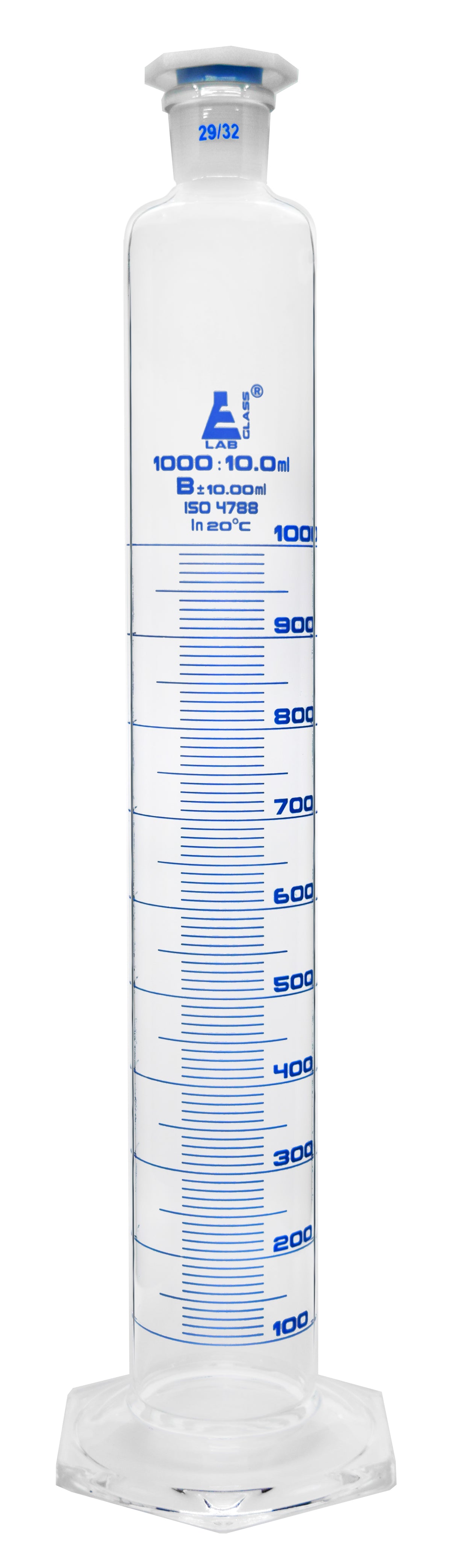 Measuring Cylinder, 1000ml - Class B, Blue Graduations - PP Stopper ...