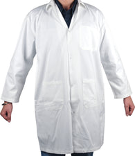 Lab Coat, Large - White Polyester / Cotton, Sleeves, 3 Pockets — hBARSCI