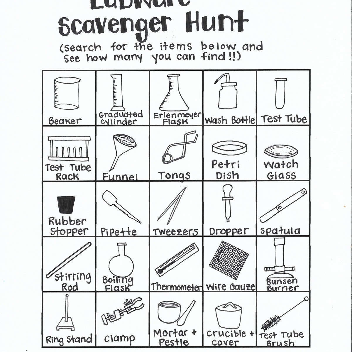 Labware Scavenger Hunt - Printable Coloring Page - Educational & Teach ...