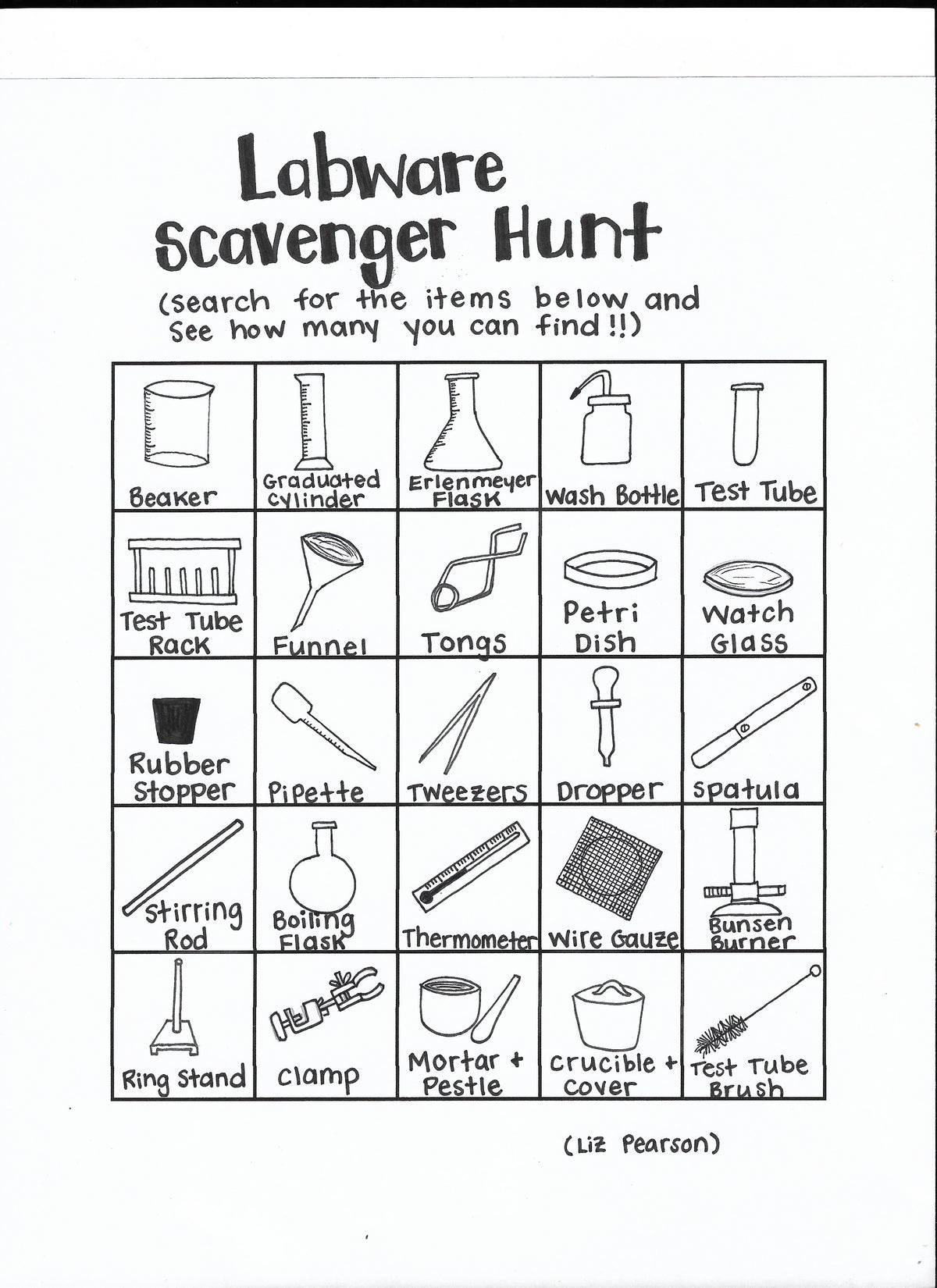 Labware Scavenger Hunt - Printable Coloring Page - Educational & Teach ...