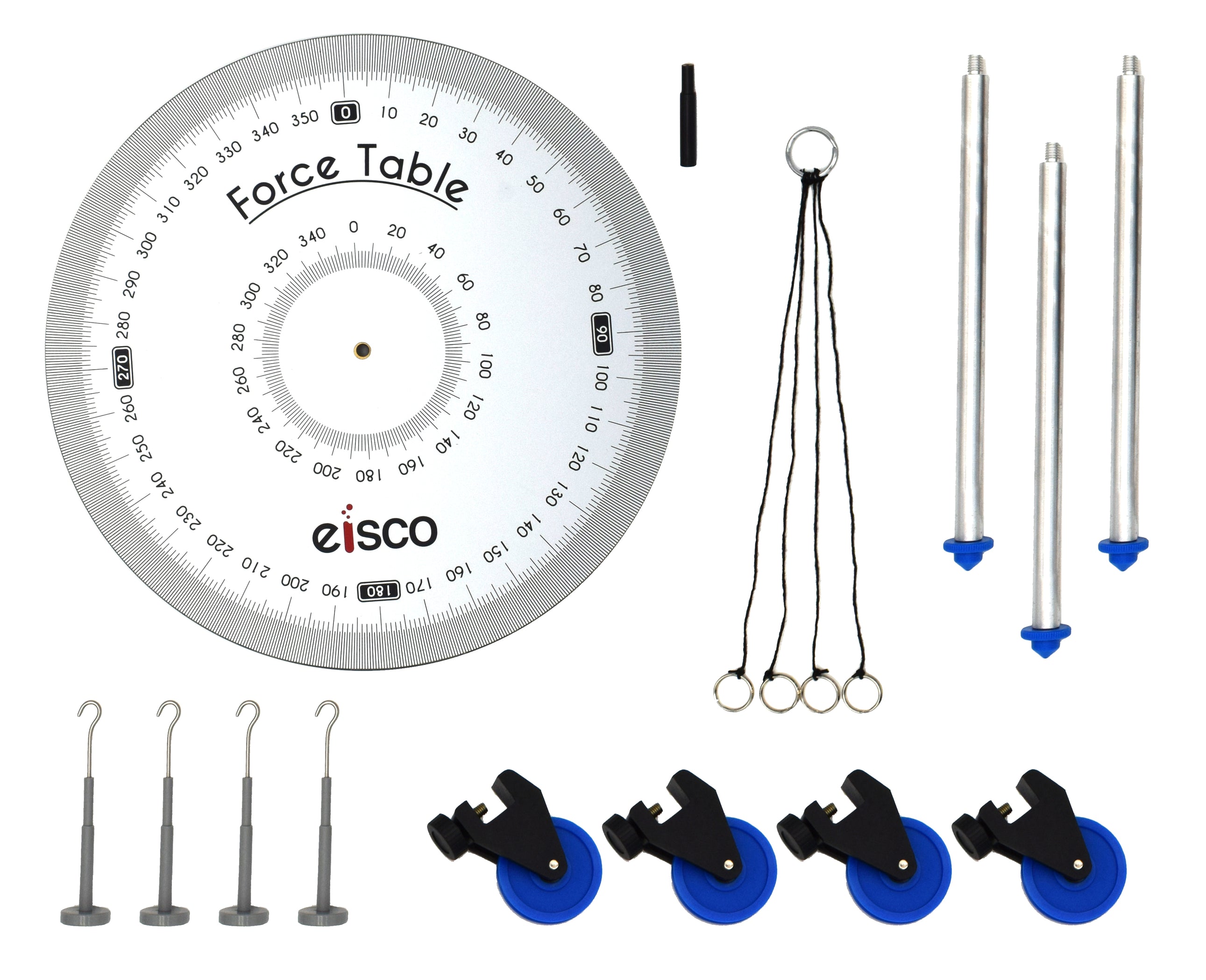 Eisco Medium Size Force Table - 11.75" Diameter, 3 legs, 4 Pulleys — hBARSCI