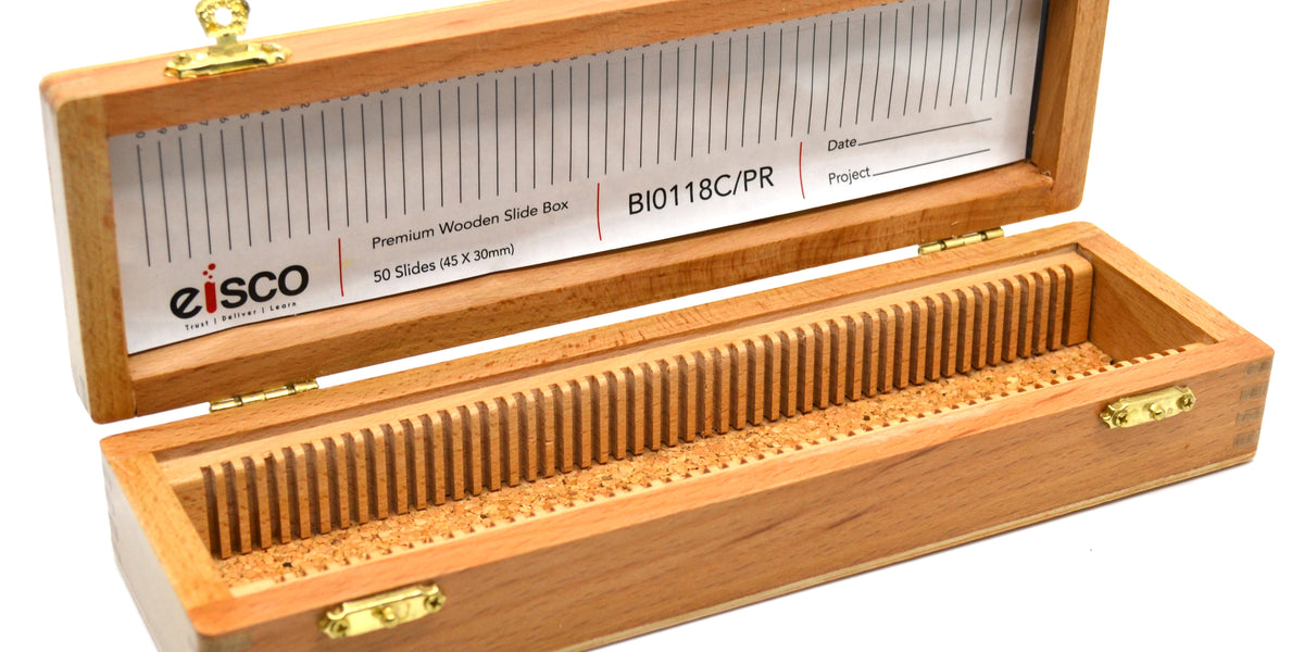 Wooden Slide Box for Size 45mm x 30mm Slides, Holds 50 Slides — hBARSCI