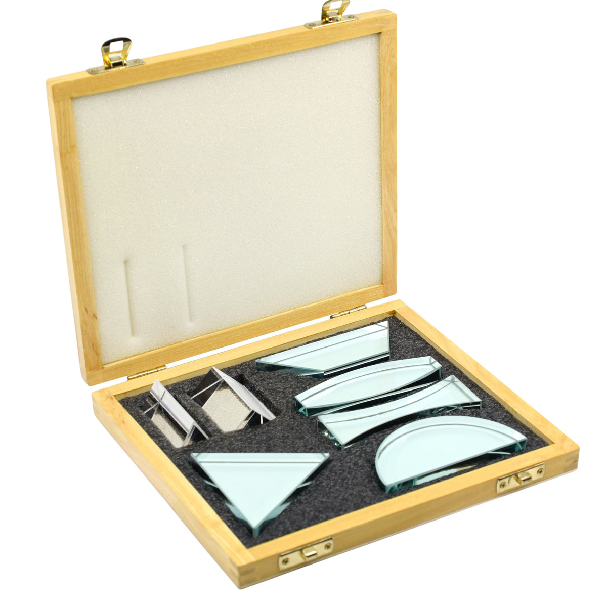 Glass Prisms & Lens Set, 7 Pcs - 13mm Thick - Wooden Storage Box — hBARSCI
