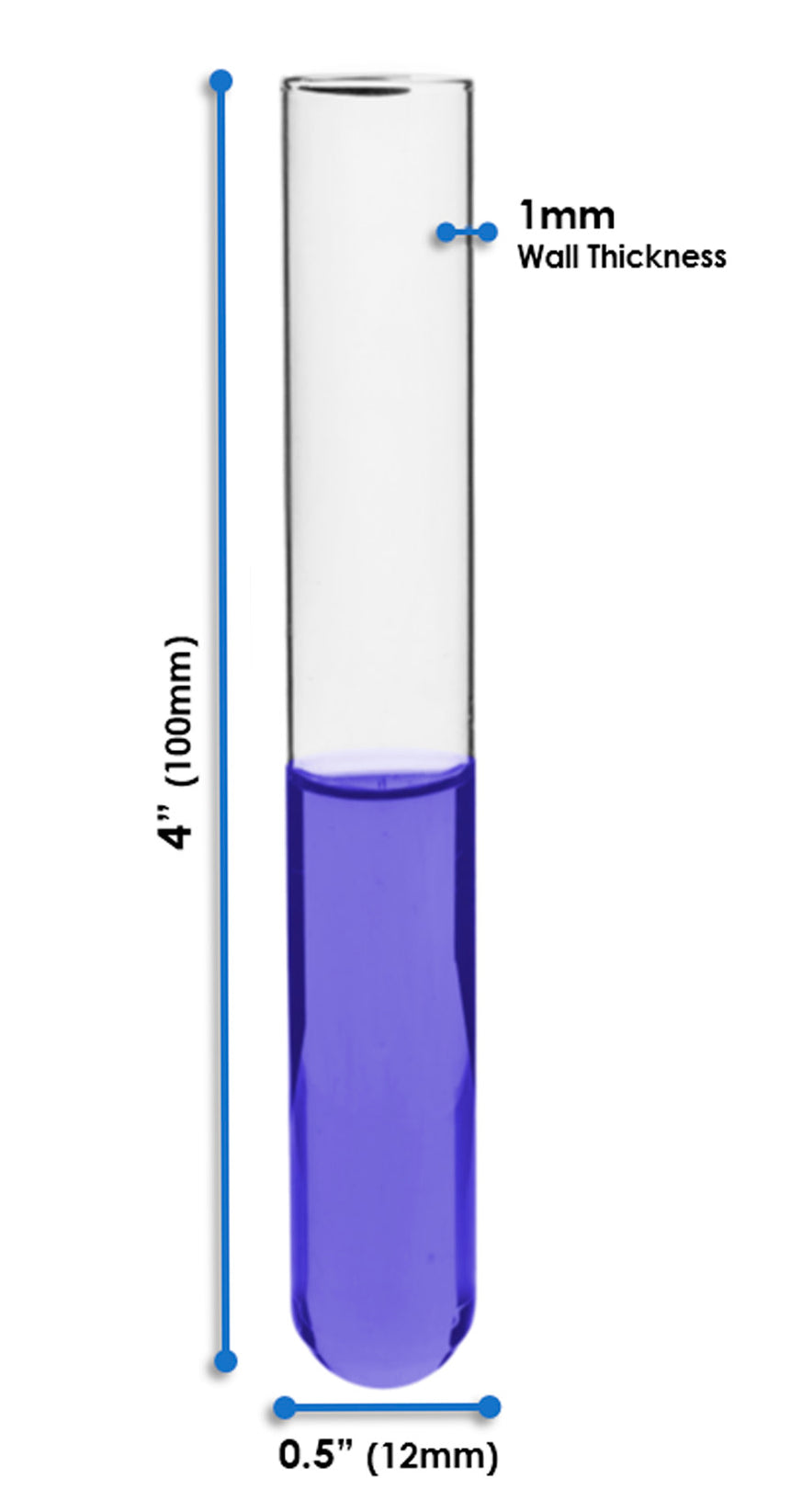 100PK Test Tubes, 7mL, 12x100mm - Rimless - Light Wall, 1mm Thick - Bo ...