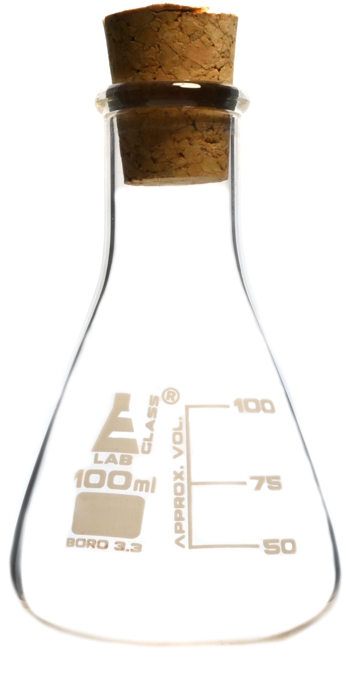 Borosilicate Flask with Cork Stopper, 100mL — hBARSCI