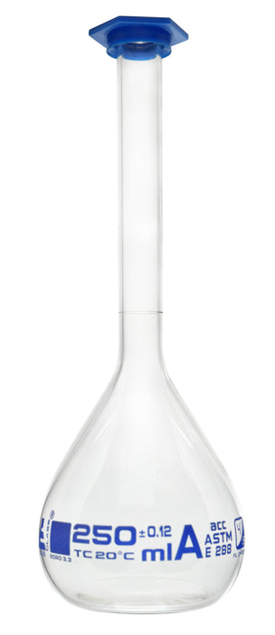 Volumetric Flask, 250ml - Snap Cap - Blue Graduation Mark, Tolerance ± ...