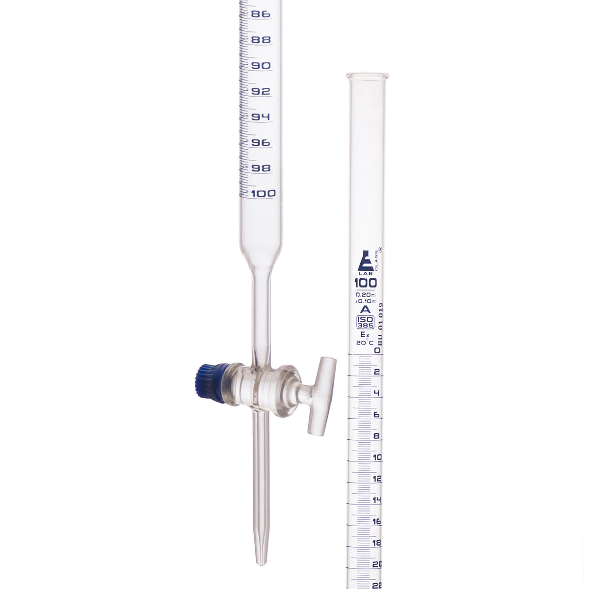 Burette 100ml, Class A, DIN 385, Glass Key Stopcock, Borosilicate — hBARSCI