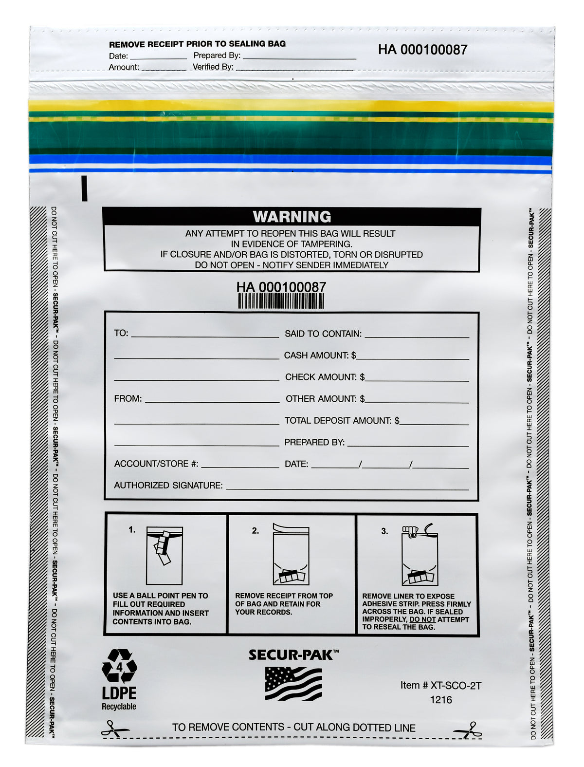 Secur-Pak Deposit Bags - Pack of 100 - Bill Capacity, 2,000 - Premium ...