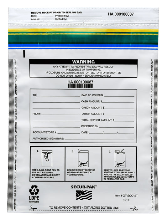 Secur-Pak Deposit Bags - Pack of 100 - Bill Capacity, 2,000 - Premium ...