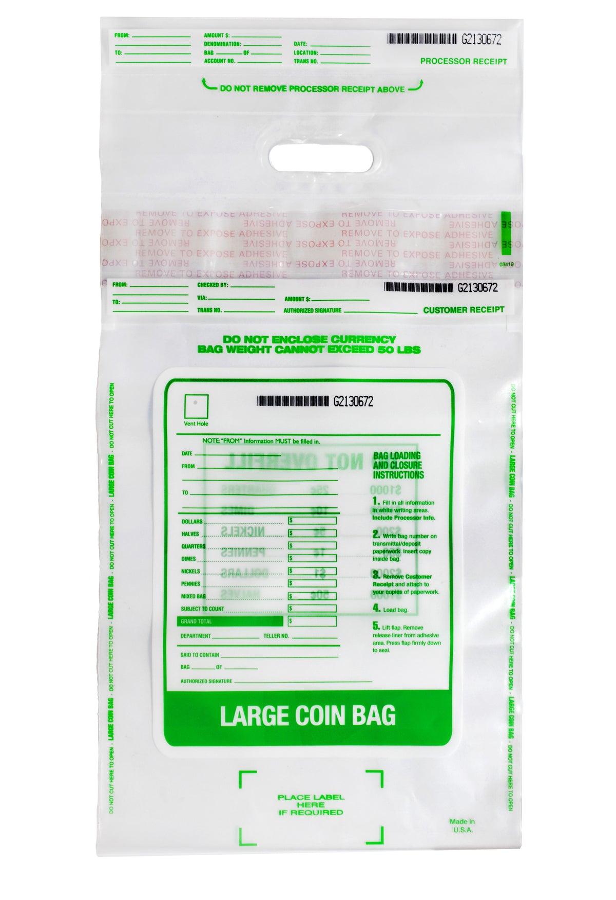50PK Large Coin Bags, 12" x 22" - Tamper Resistant Bags - SECUR-PAK ...
