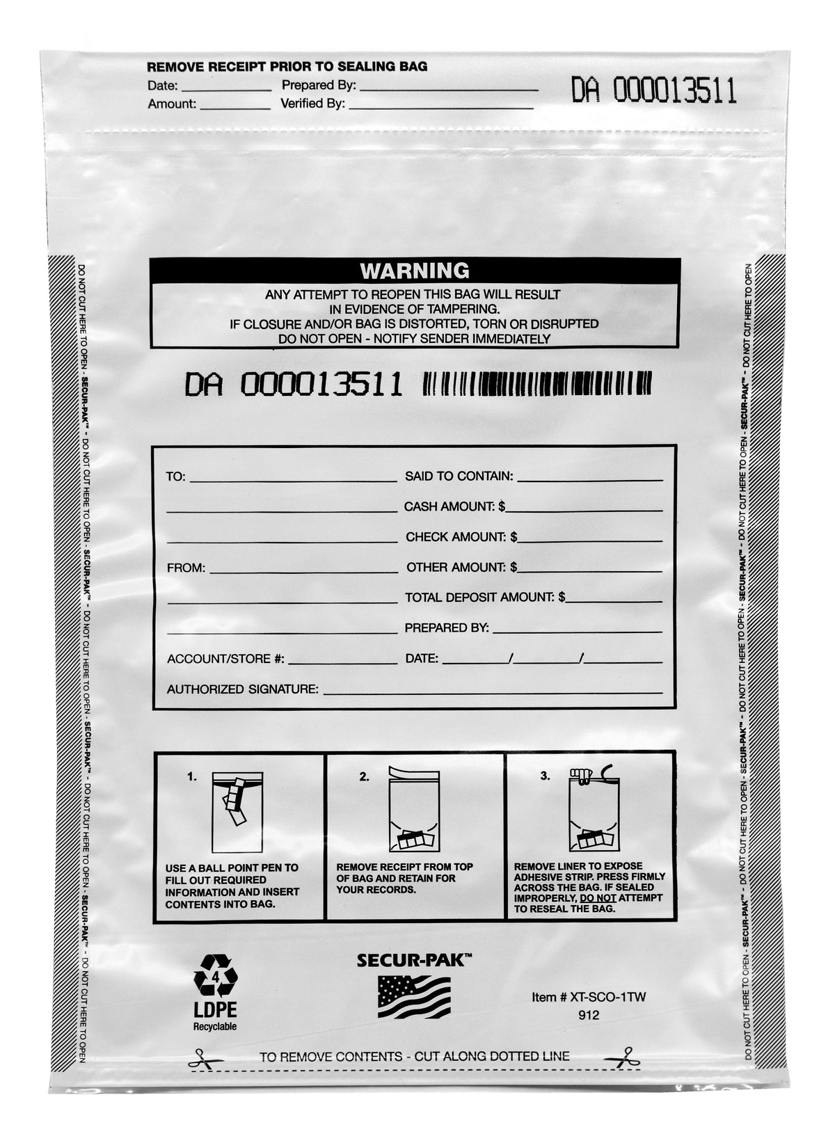 Secur-Pak Deposit Bags with Pocket - Pack of 100 - Premium, Level 4 Se ...