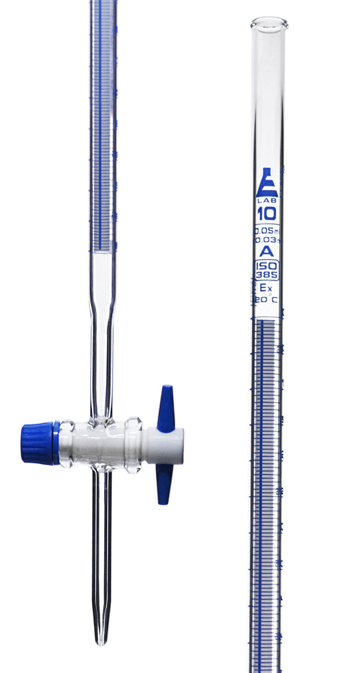 Schellbach Burette, 10mL - Class A - PTFE Stopcock - Blue Graduations ...