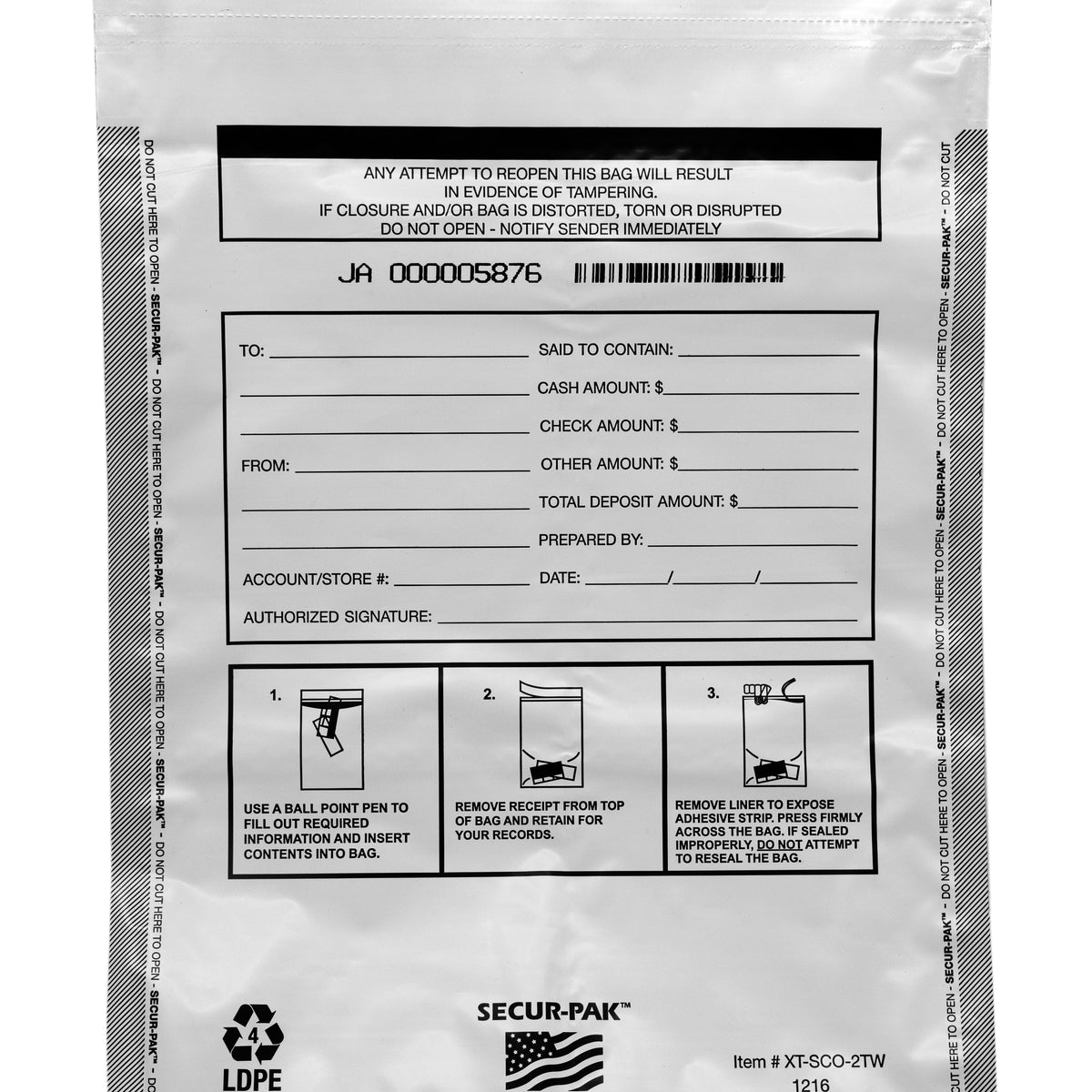 Secur-Pak Deposit Bags with Pocket - Pack of 100 - Premium, Level 4 Se ...