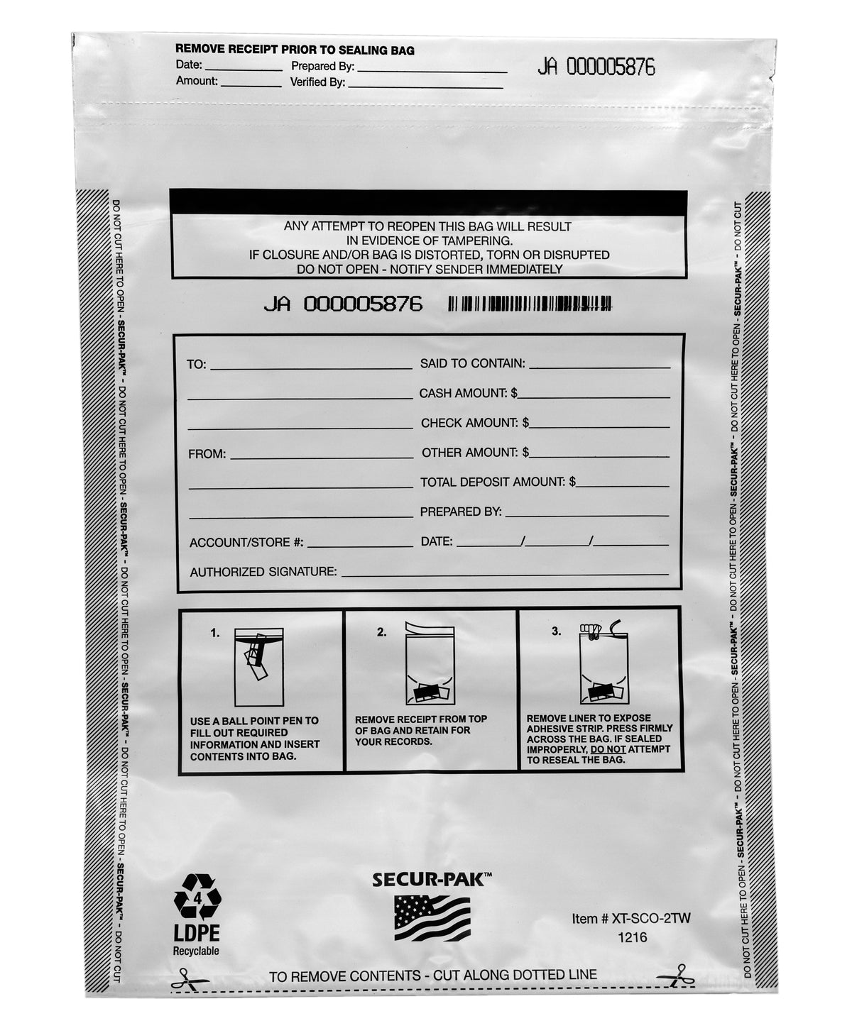 Secur-Pak Deposit Bags with Pocket - Pack of 100 - Premium, Level 4 Se ...