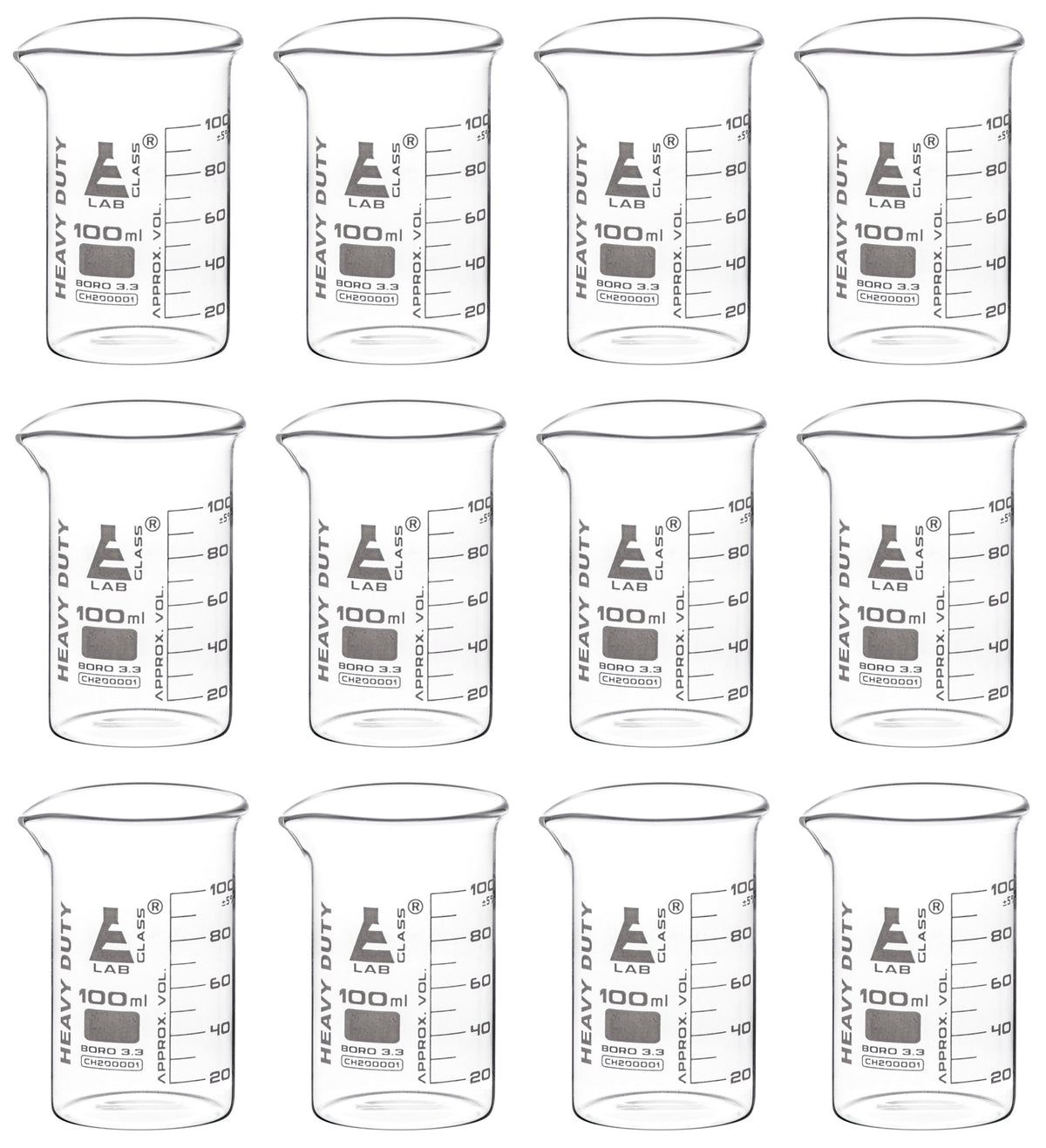 12PK Heavy Duty Beakers, 100ml - 5mm Thick, Uniform Walls - Graduated ...