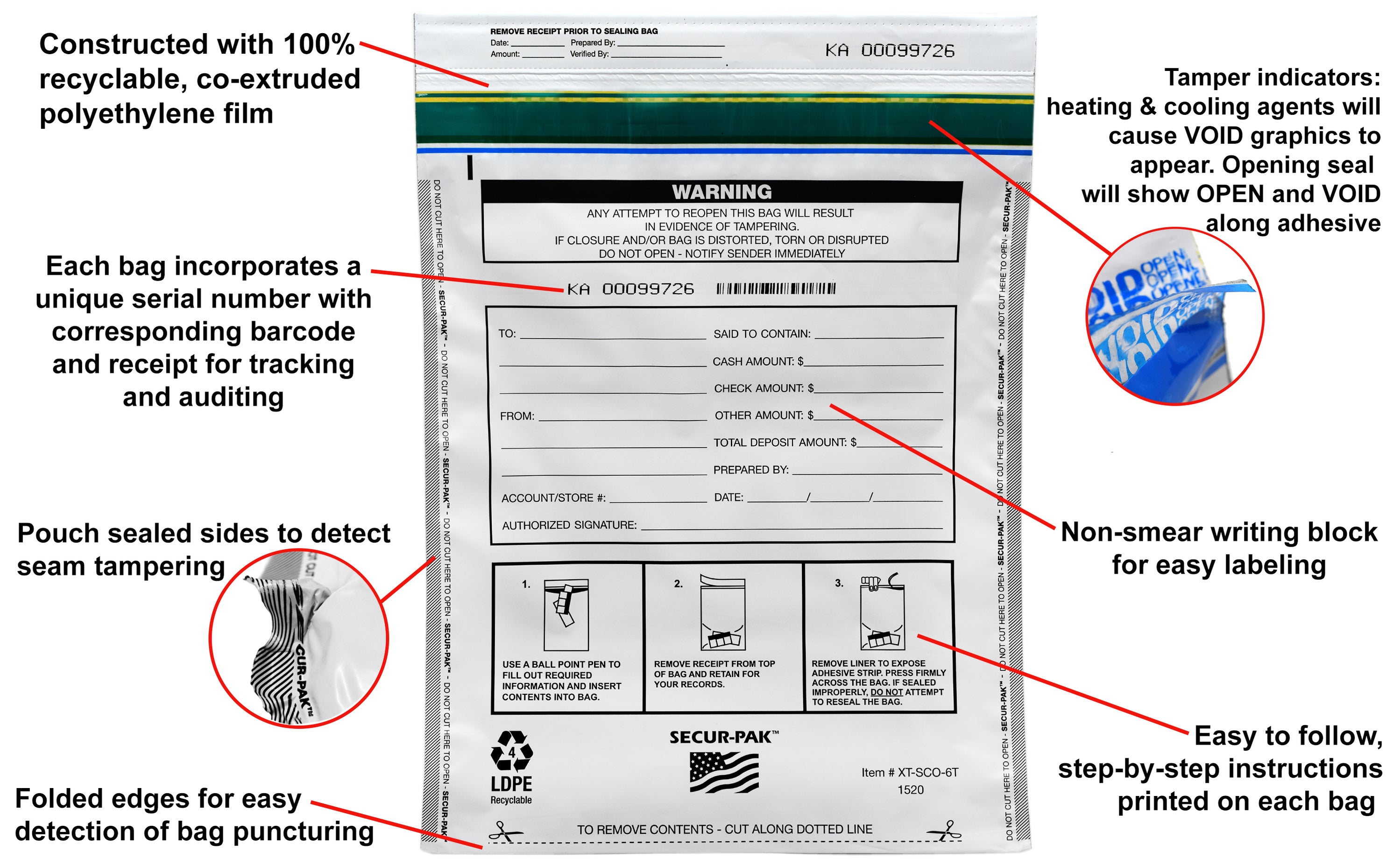 Secur-Pak Deposit Bags - Pack of 100 - Bill Capacity, 6,000 - Premium ...