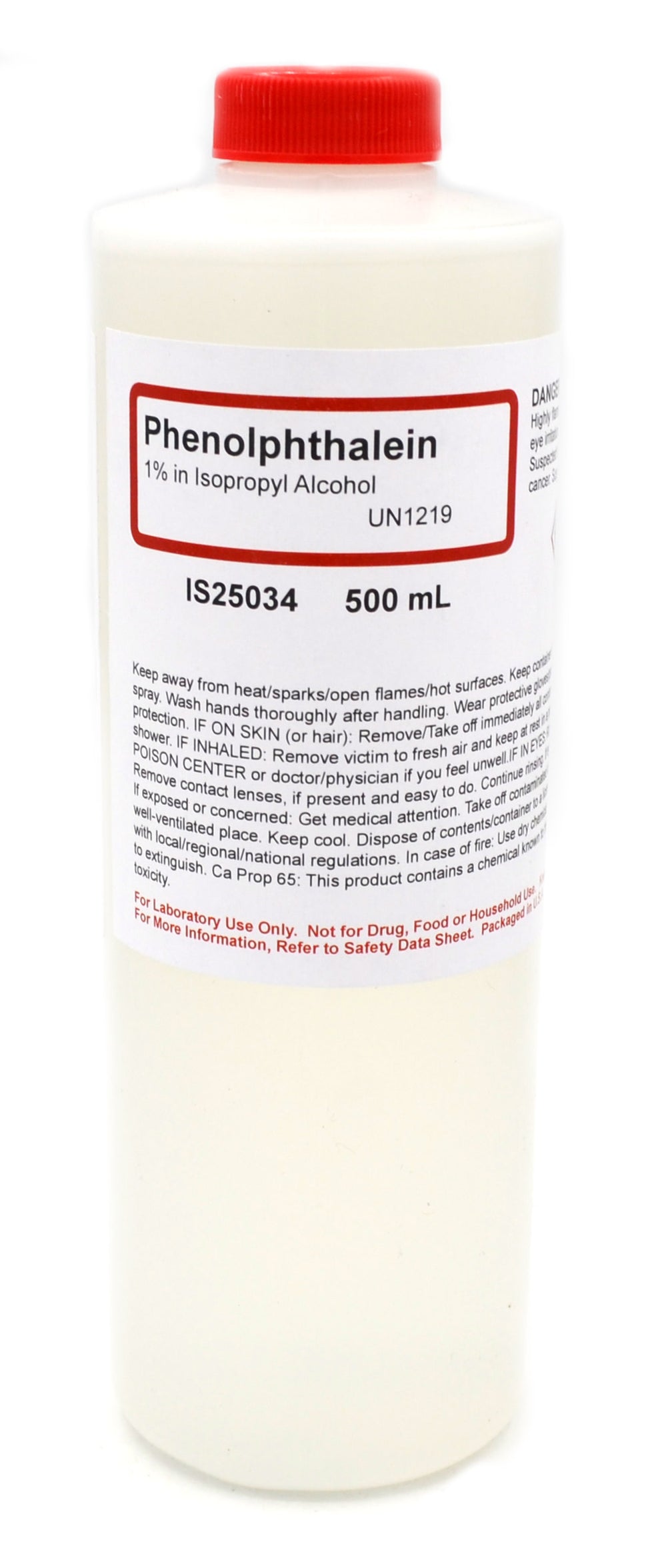 Phenolphthalein Solution, 1%, Alcoholic, 500mL — hBARSCI