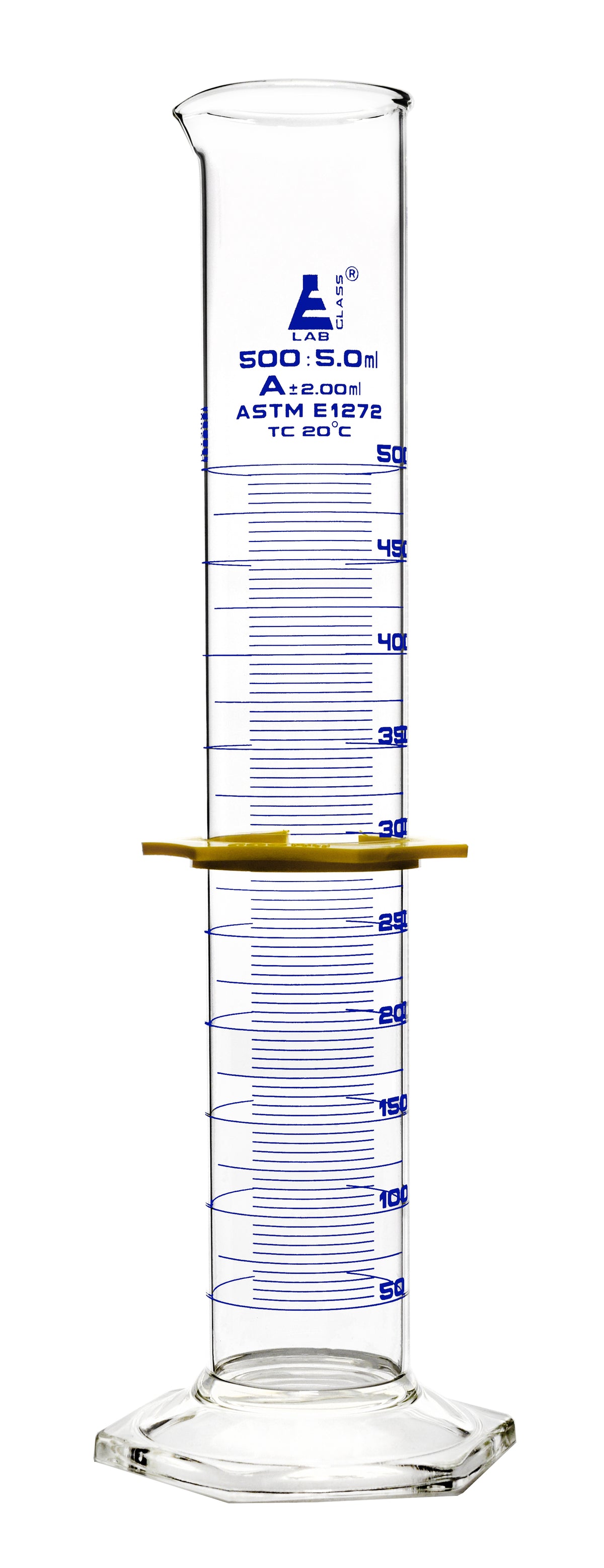 500mL Glass Graduated Cylinder - Class A, Blue Single Scale & Hex Base ...
