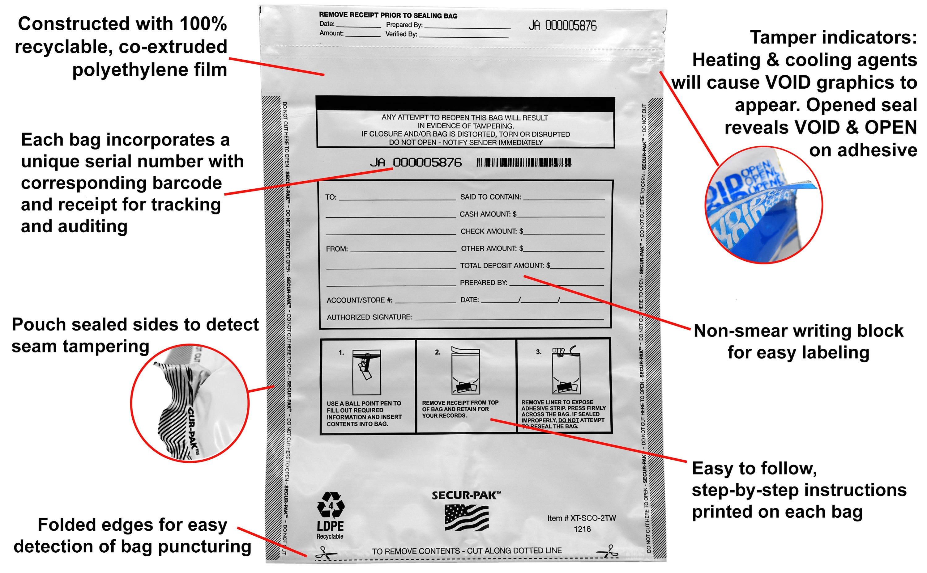 Secur-Pak Deposit Bags with Pocket - Pack of 100 - Premium, Level 4 Se ...