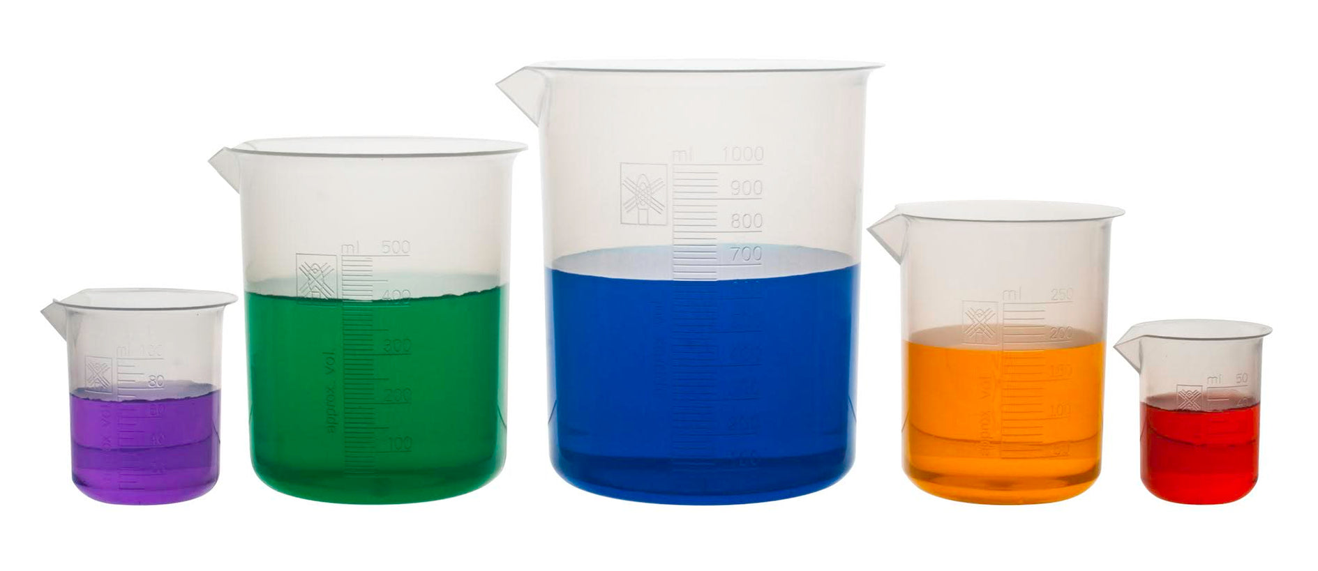 5 Piece PP Beaker Set - 50mL, 100mL, 250mL, 500mL, 1000mL - hBARSCI